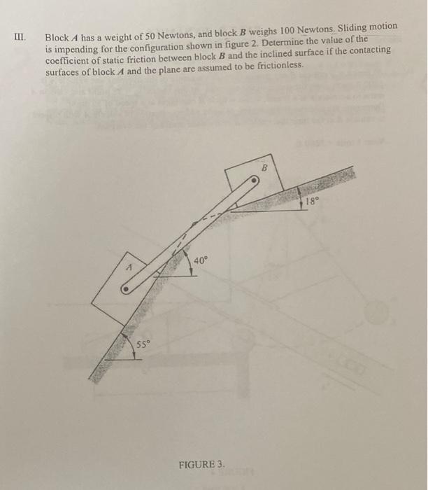 Solved III Block A has a weight of 50 Newtons, and block B | Chegg.com