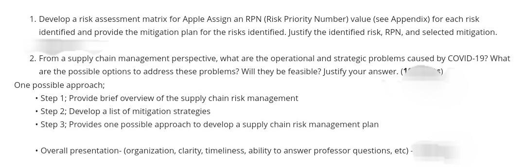 Solved 1. Develop a risk assessment matrix for Apple Assign | Chegg.com