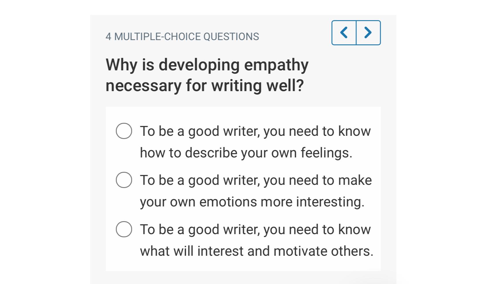 Solved 4 ﻿MULTIPLE-CHOICE QUESTIONSWhy is developing empathy | Chegg.com
