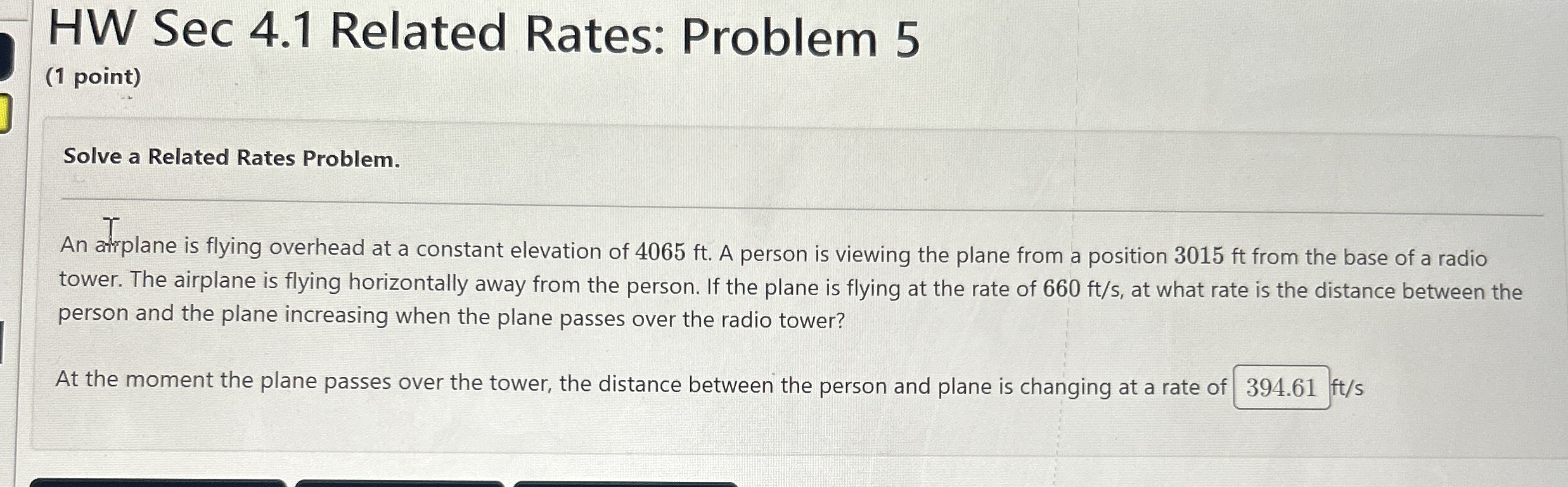 Solved HW Sec 4.1 ﻿Related Rates: Problem 5(1 ﻿point)Solve a | Chegg.com