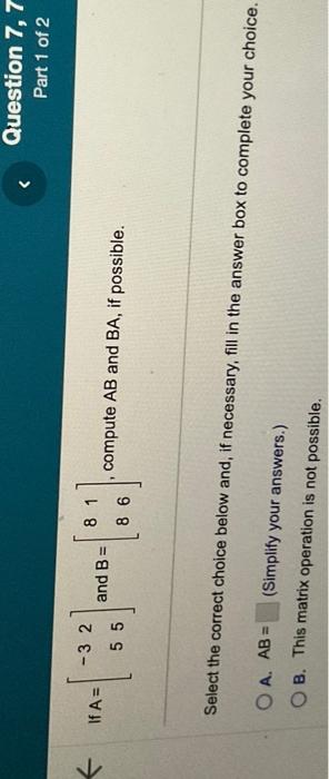 Solved For the given matrices, complete parts (a) and (b) | Chegg.com