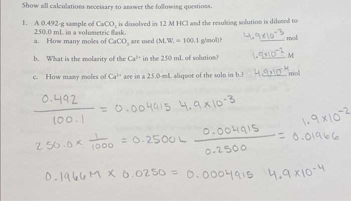 Solved Show all calculations necessary to answer the | Chegg.com