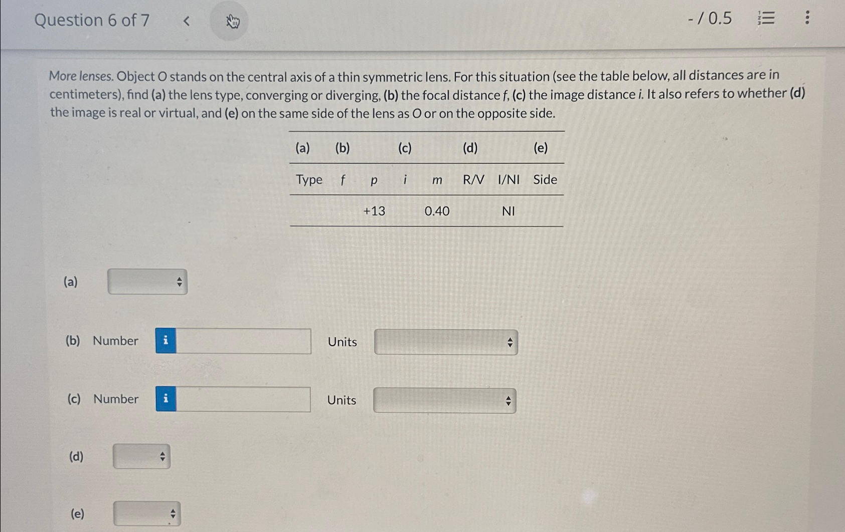 Solved Question 6 ﻿of 7-0.5More lenses. Object O ﻿stands on | Chegg.com