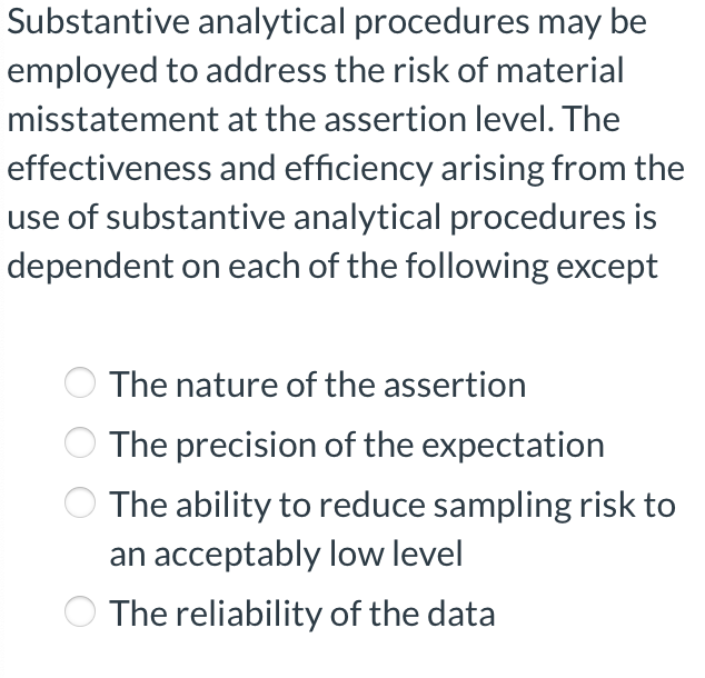 Solved fSubstantive analytical procedures may beemployed to | Chegg.com