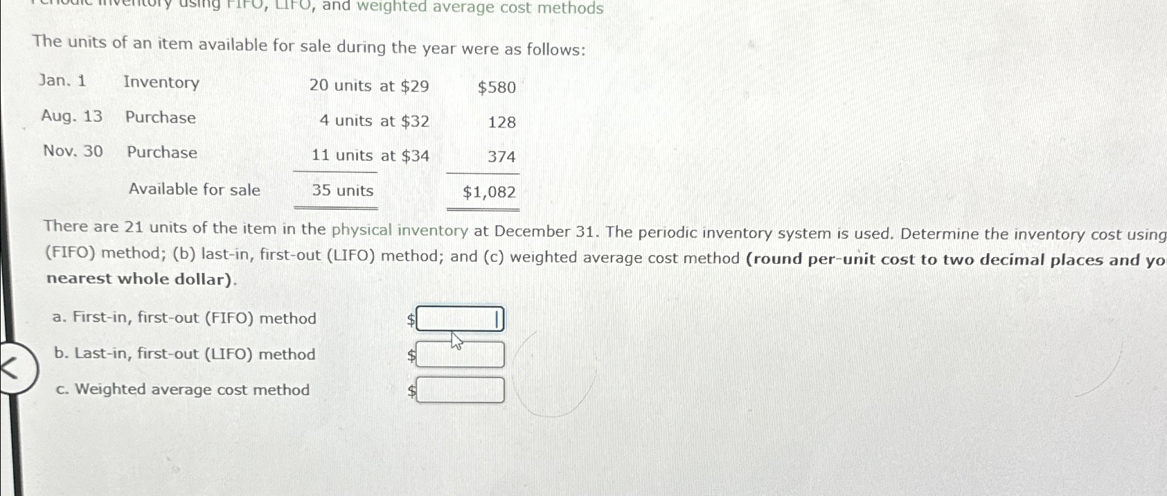Solved The units of an item available for sale during the | Chegg.com