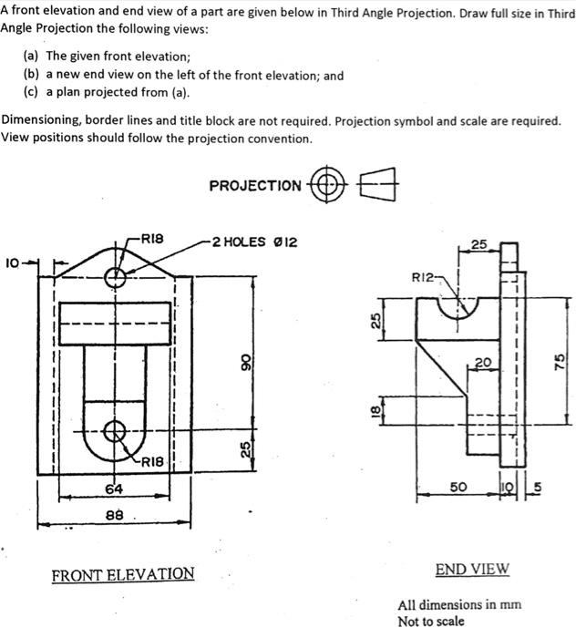 Solved A front elevation and end view of a part are given | Chegg.com