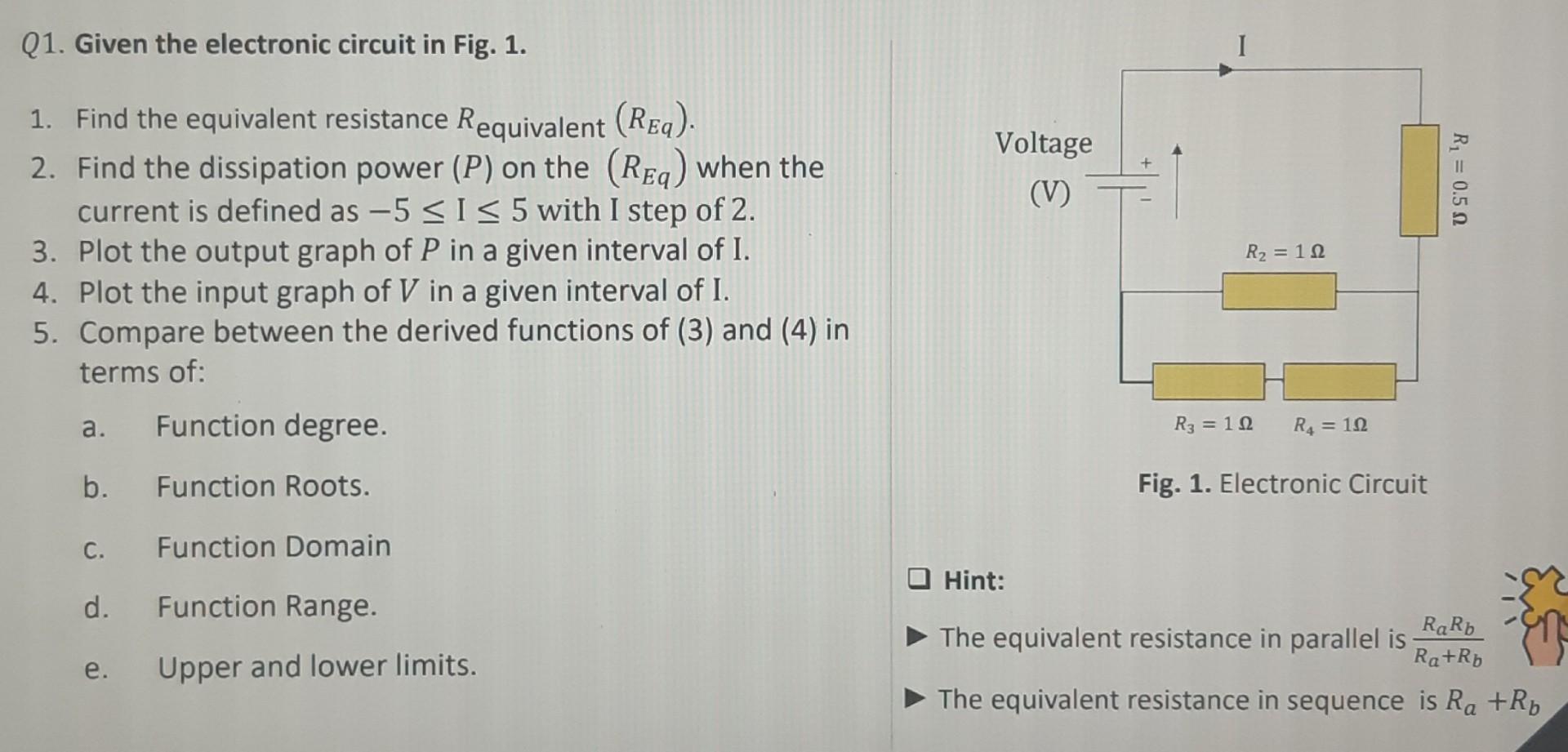 Solved Q1. Given the electronic circuit in Fig. 1. 1. Find | Chegg.com