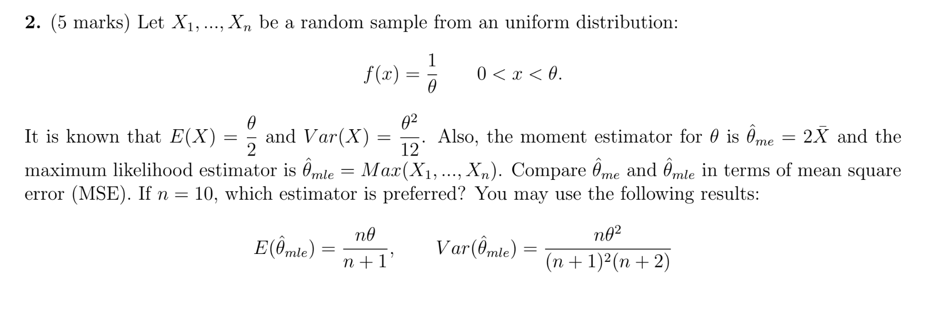 Solved (5 ﻿marks) ﻿Let x1,dots,xn ﻿be a random sample from | Chegg.com