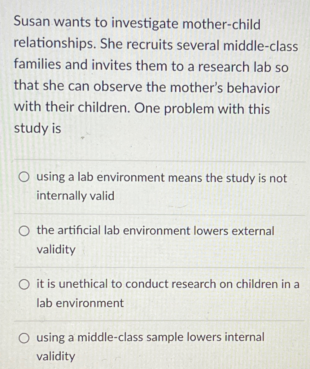Solved Susan wants to investigate mother-child | Chegg.com