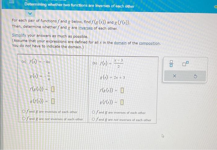 Solved For each pair of functions f and g below, find | Chegg.com
