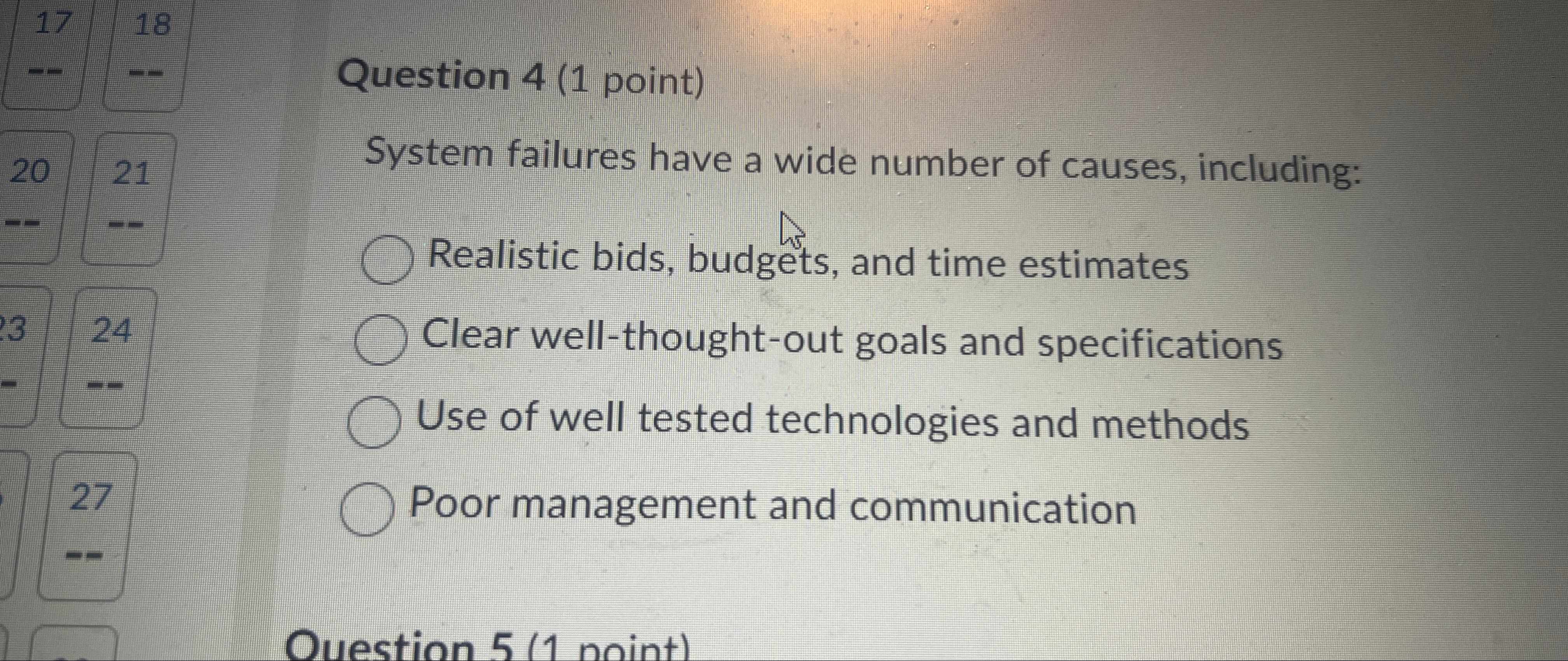 Solved Question 4 (1 ﻿point)System failures have a wide | Chegg.com