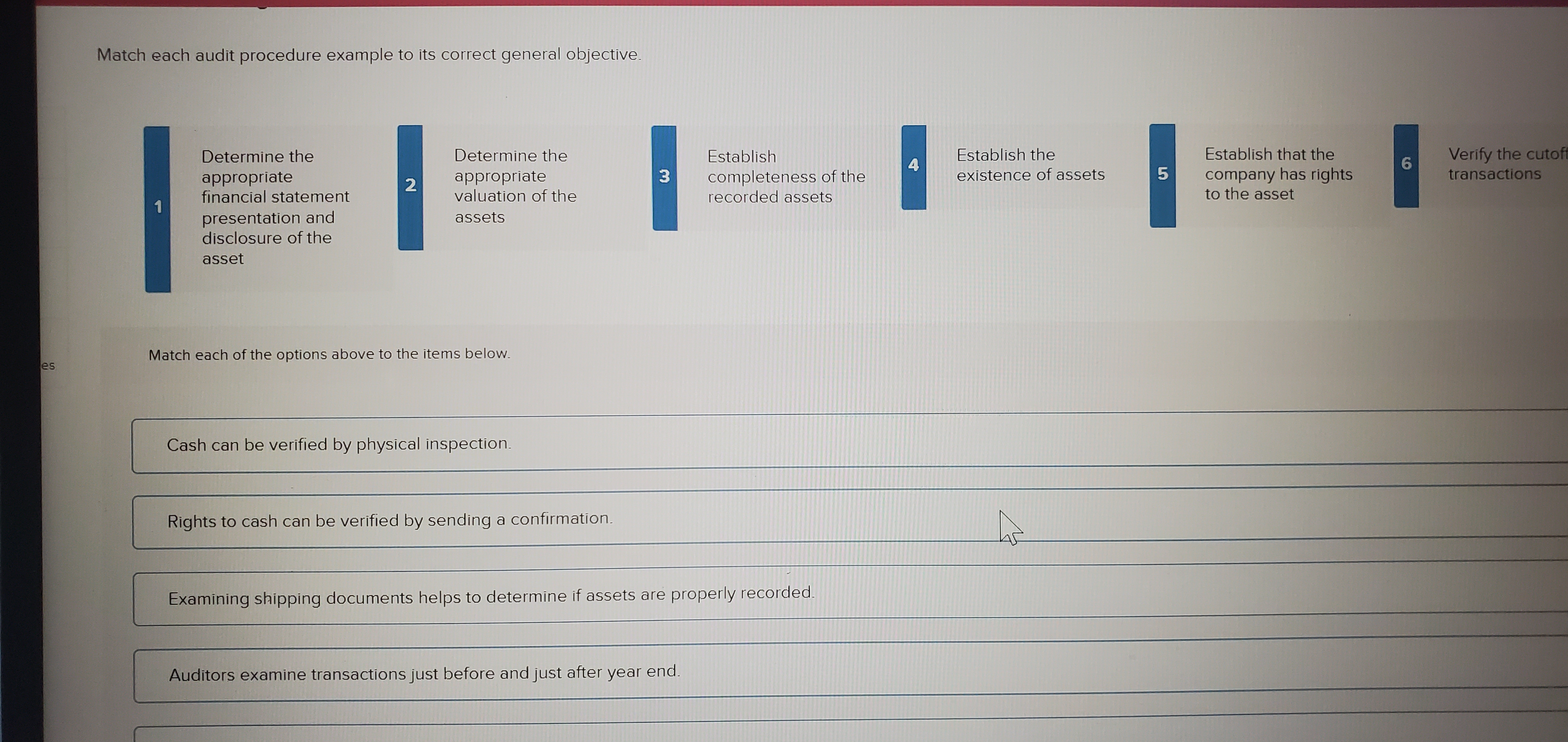 Solved Match each audit procedure example to its correct | Chegg.com