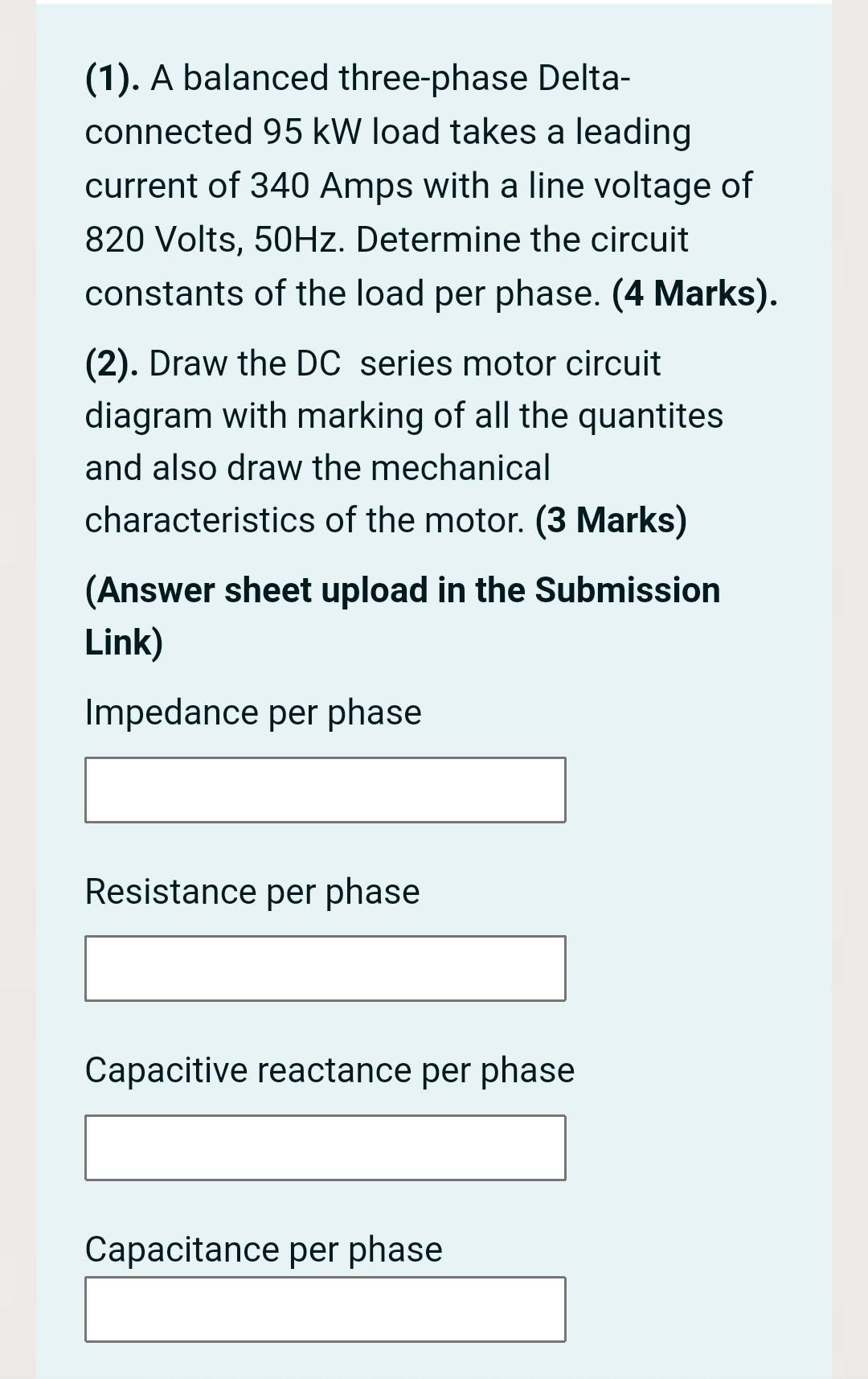 Solved (1). A balanced three-phase Delta- connected 95 kW | Chegg.com
