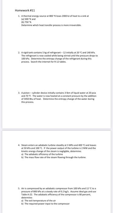 Solved Homework #11 1. A thermal energy source at 800mloses | Chegg.com