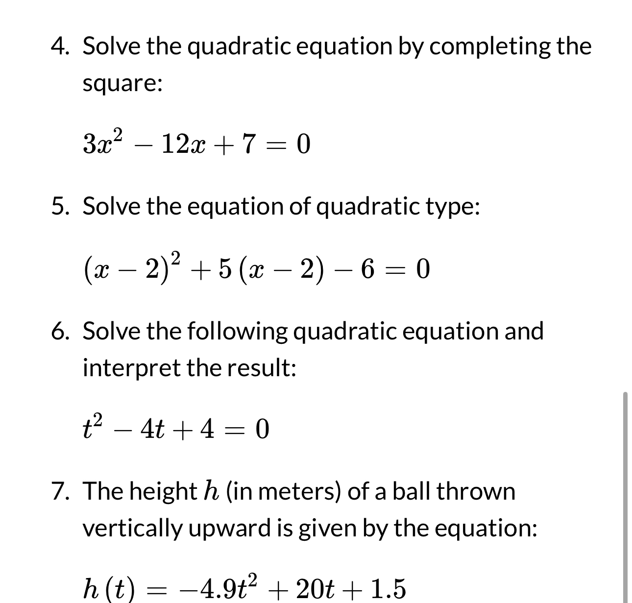 Solved Solve the quadratic equation by completing the | Chegg.com