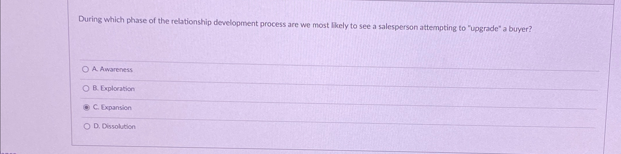 Solved During which phase of the relationship development | Chegg.com