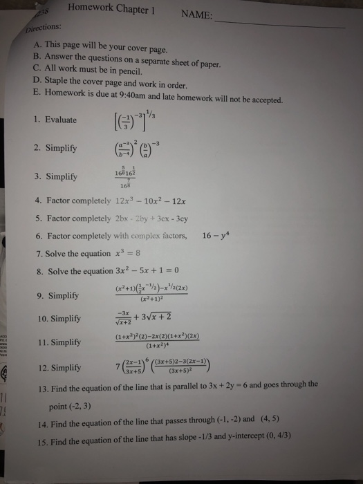 Solved Homework Chapter 1 NAME: Directions: A. This page | Chegg.com
