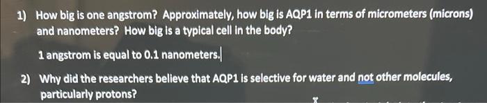 1) How big is one angstrom? Approximately, how big is | Chegg.com