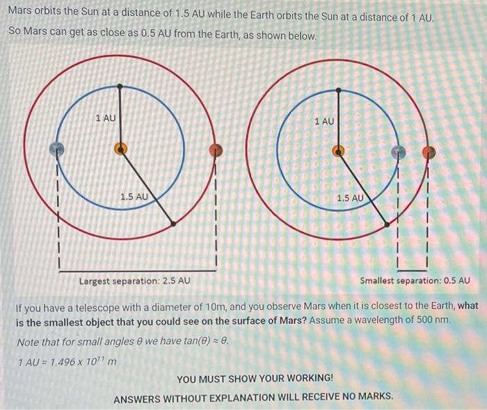 Solved Mars orbits the Sun at a distance of 1.5 AU while the | Chegg.com