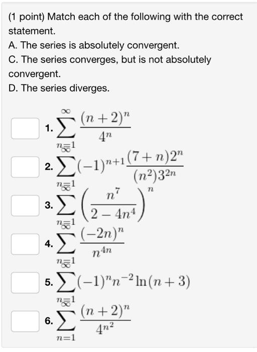 Solved (1 point) Match each of the following with the | Chegg.com