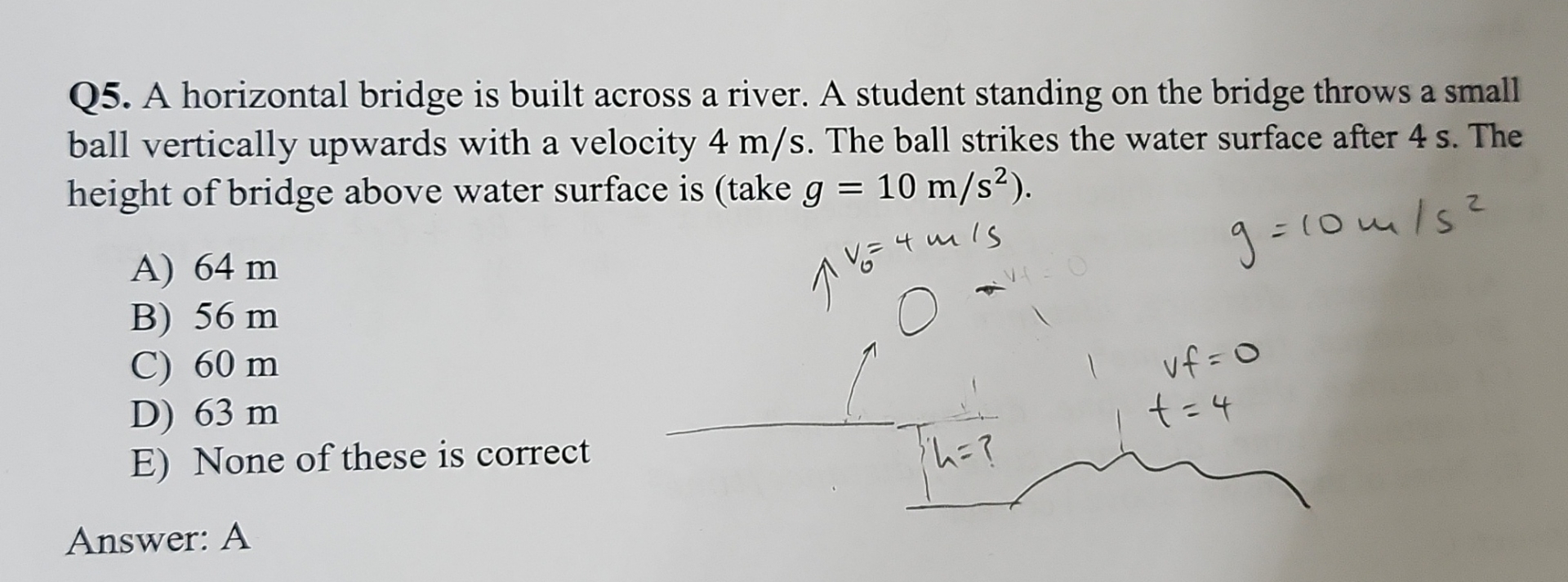 Solved Q5. ﻿A horizontal bridge is built across a river. A | Chegg.com