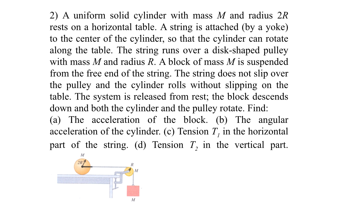 Solved A uniform solid cylinder with mass M ﻿and radius 2R | Chegg.com