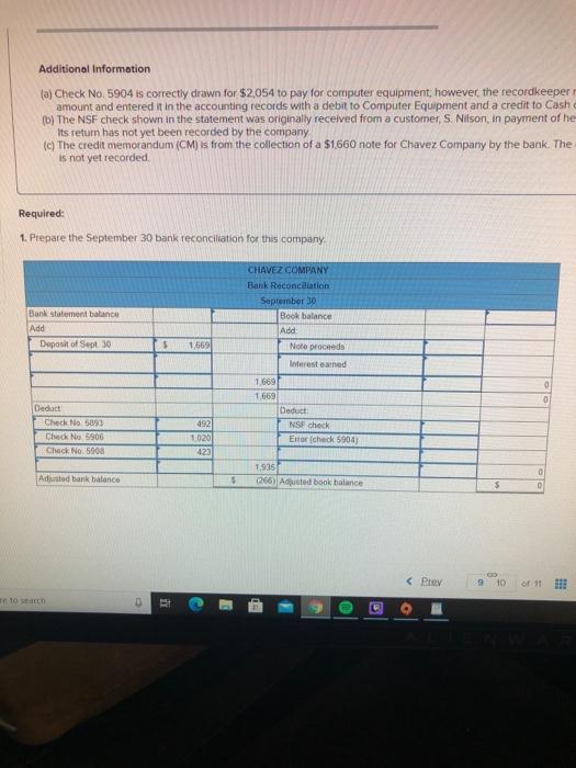 Solved chavez company most recently reconciled its bank | Chegg.com