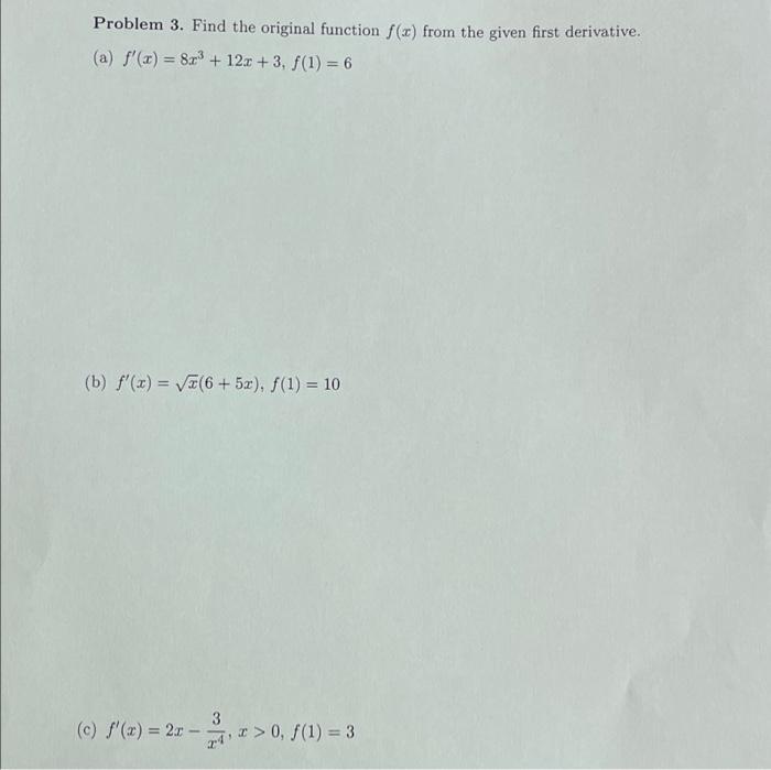 Solved Problem 3. Find the original function f(x) from the | Chegg.com