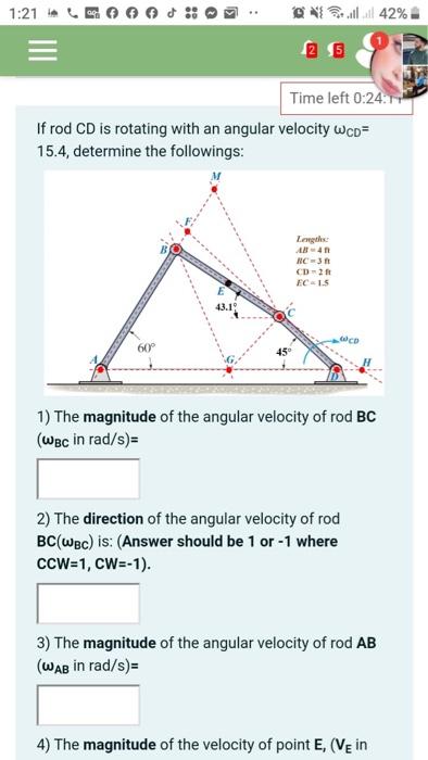 Solved If rod CD is rotating with an angular velocity ωCD= | Chegg.com