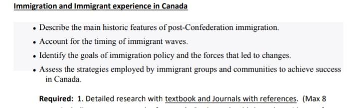 Solved Immigration and Immigrant experience in Canada • | Chegg.com