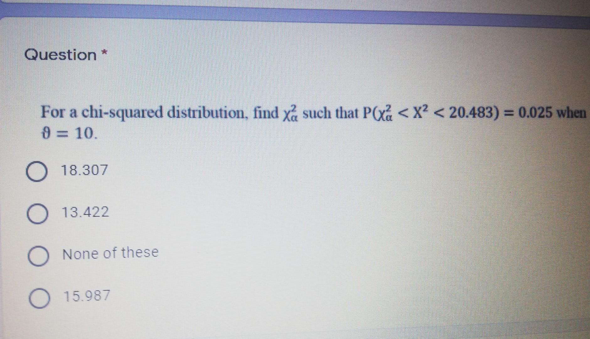 Solved Question * For a chi-squared distribution, find xê | Chegg.com
