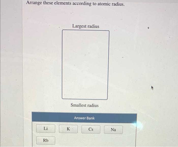 Solved Arrange these elements according to atomic radius. | Chegg.com