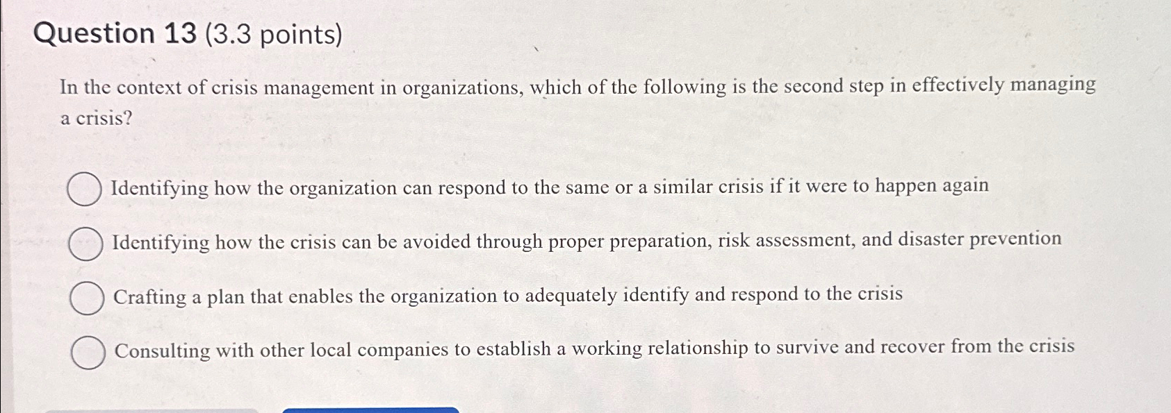 Solved Question 13 (3.3 ﻿points)In the context of crisis | Chegg.com
