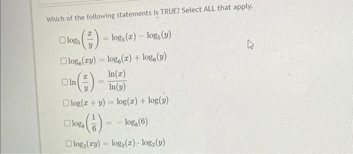 Solved Which of the following statements is TRUE? Select ALL | Chegg.com
