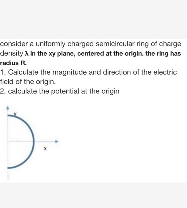 Solved consider a uniformly charged semicircular ring of | Chegg.com