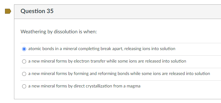 Solved Question 35Weathering by dissolution is when: atomic | Chegg.com