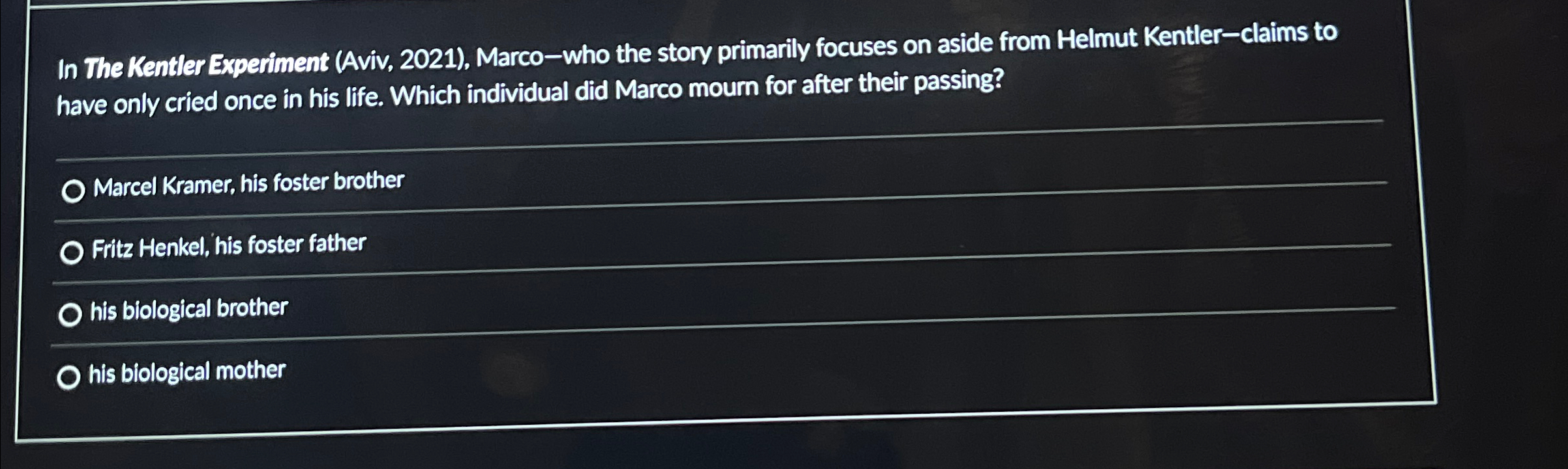 Solved In The Kentler Experiment (Aviv, 2021), ﻿Marco-who | Chegg.com