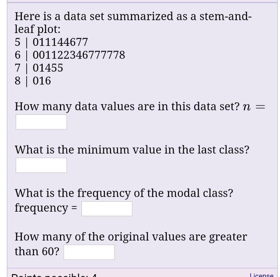 Solved Here is a data set summarized as a stem-and- leaf | Chegg.com