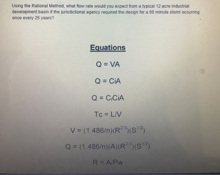 Using the Rational Method, what flow rate would you | Chegg.com