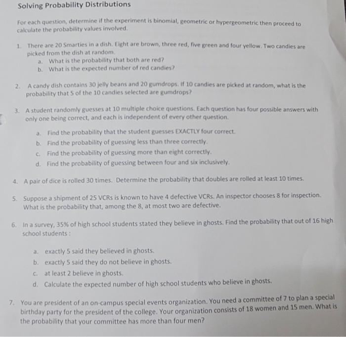 Solved For each question, determine if the experiment is | Chegg.com