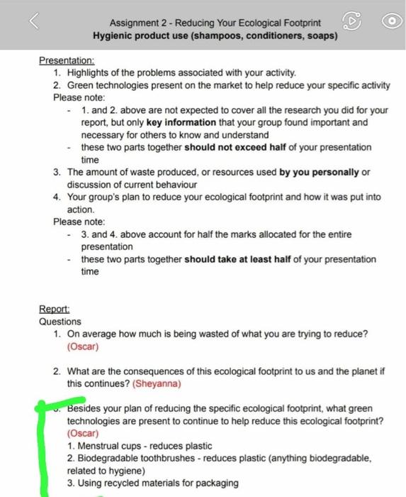 Solved Assignment 2 - Reducing Your Ecological Footprint | Chegg.com