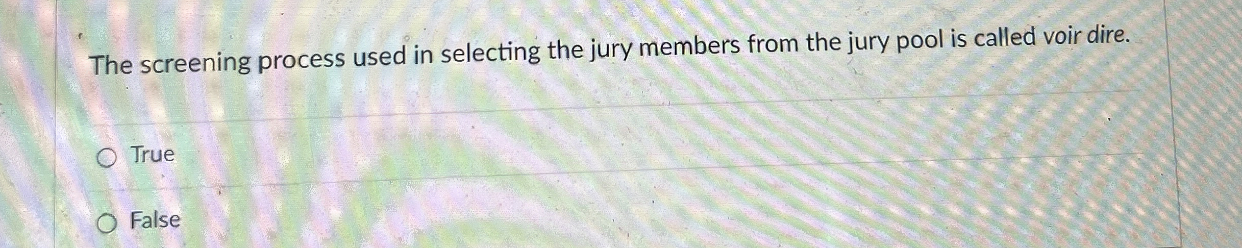 Solved The screening process used in selecting the jury | Chegg.com