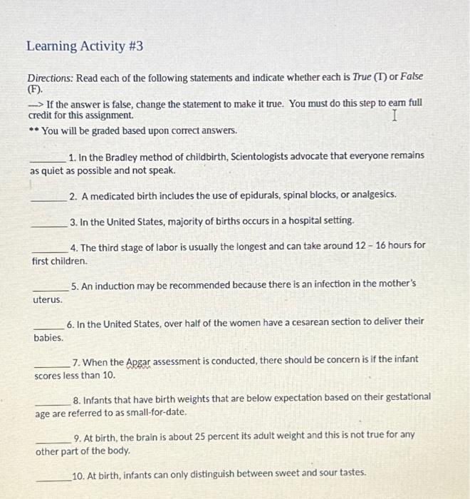 Learning Activity #3 Directions: Read each of the | Chegg.com