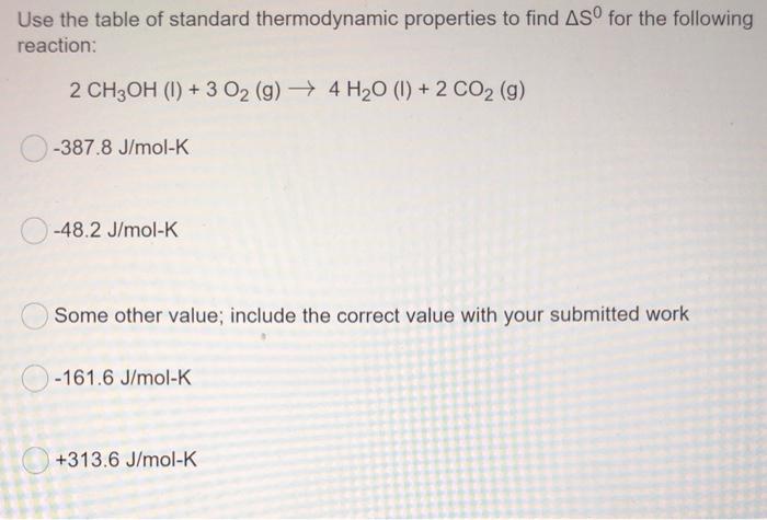 Solved Use the table of standard thermodynamic properties to | Chegg.com
