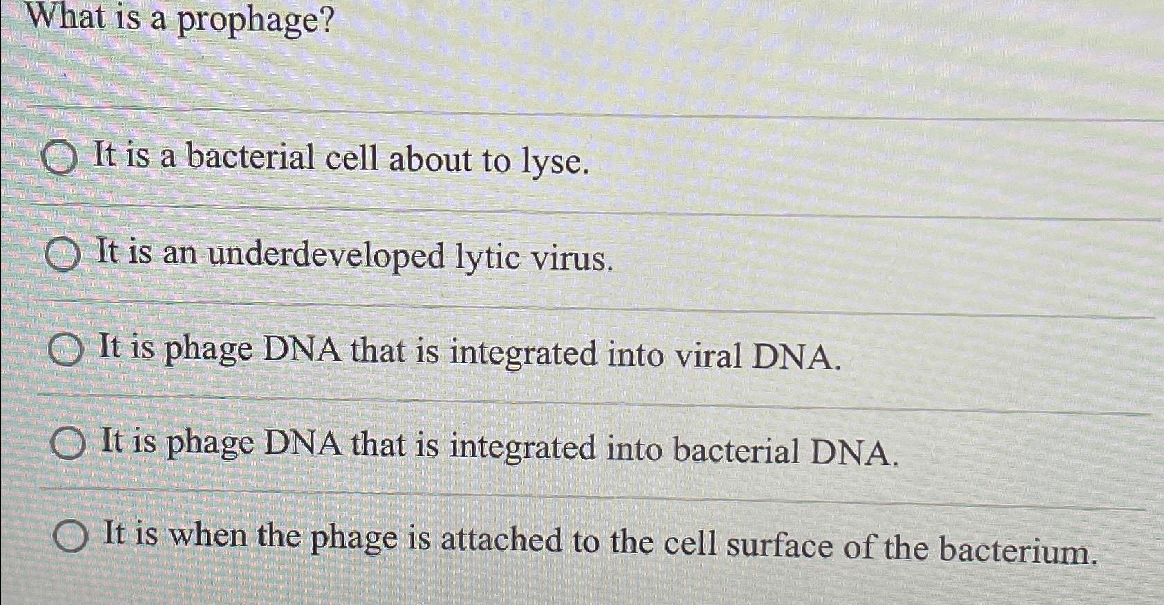 Solved What is a prophage?It is a bacterial cell about to | Chegg.com