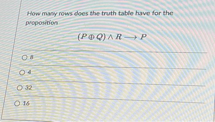 Solved How many rows does the truth table have for the | Chegg.com