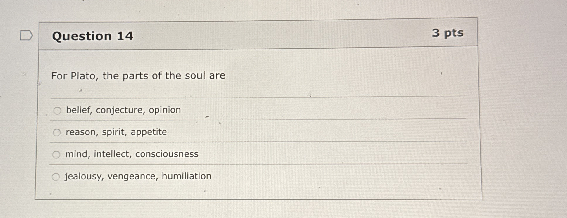 Solved Question 14For Plato, the parts of the soul | Chegg.com