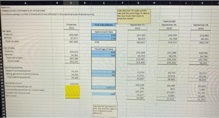 answer the yellow boxes with excel formulas please! | Chegg.com