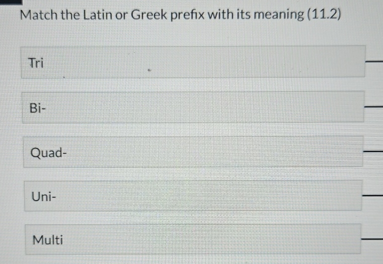 Solved Match the Latin or Greek prefix with its meaning | Chegg.com