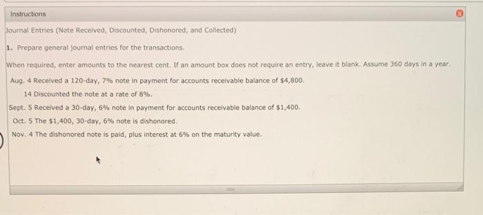 Solved Instructions Journal Entries (Note Received, | Chegg.com